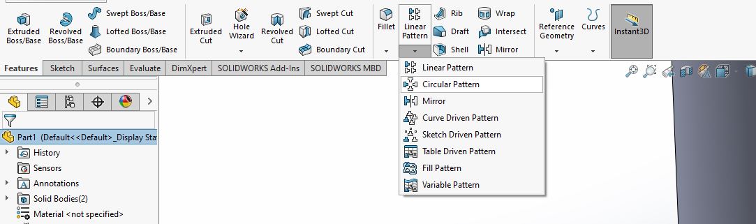 Solidworks – circular pattern tool | Lunatic Laboratories