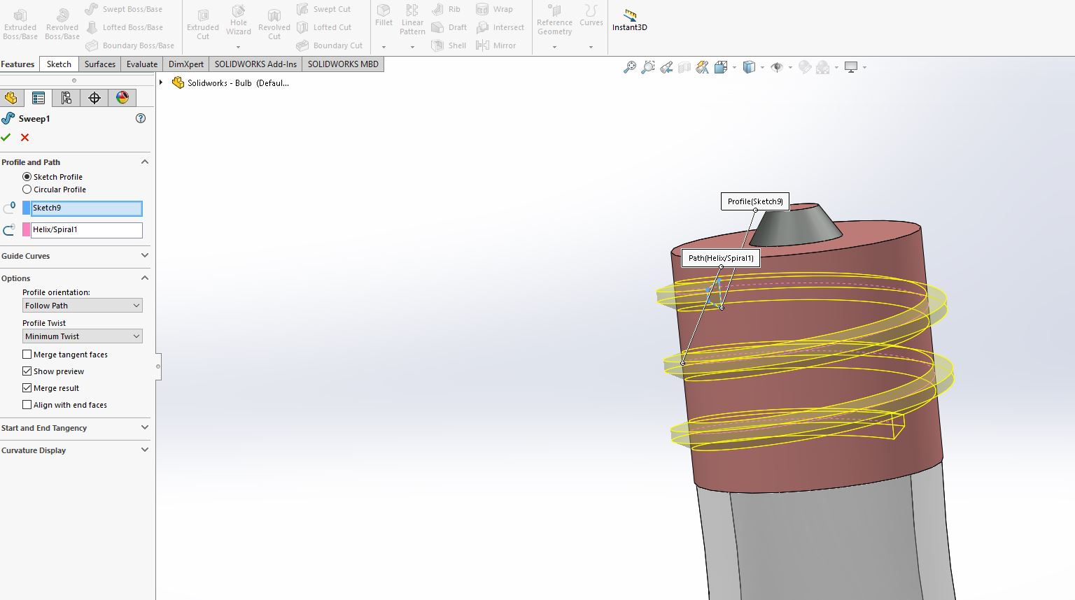 Solidworks – helix sweep | Lunatic Laboratories